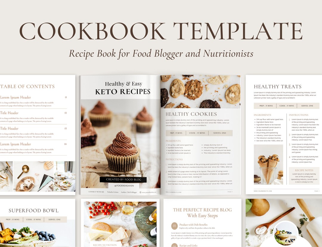 Recipe Cookbook Template, Food Content Creator Canva Template, Editable ...