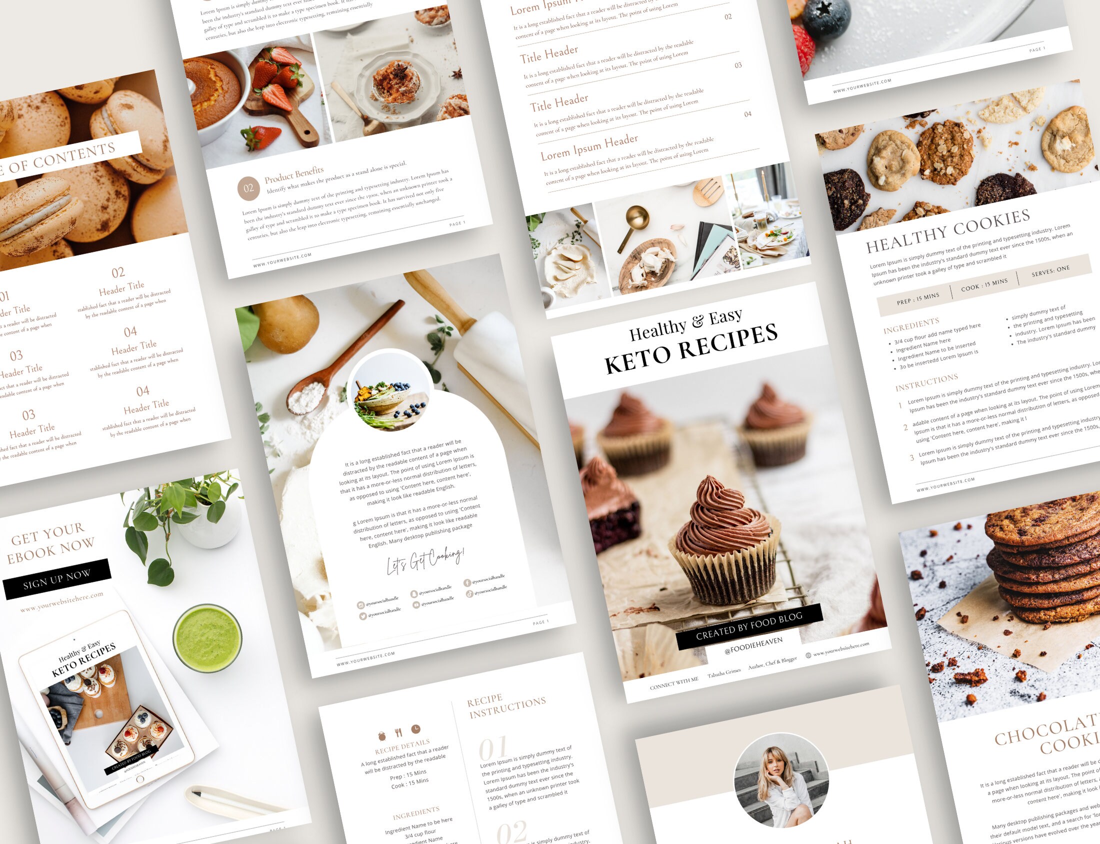 Recipe Cookbook Template, Food Content Creator Canva Template, Editable ...