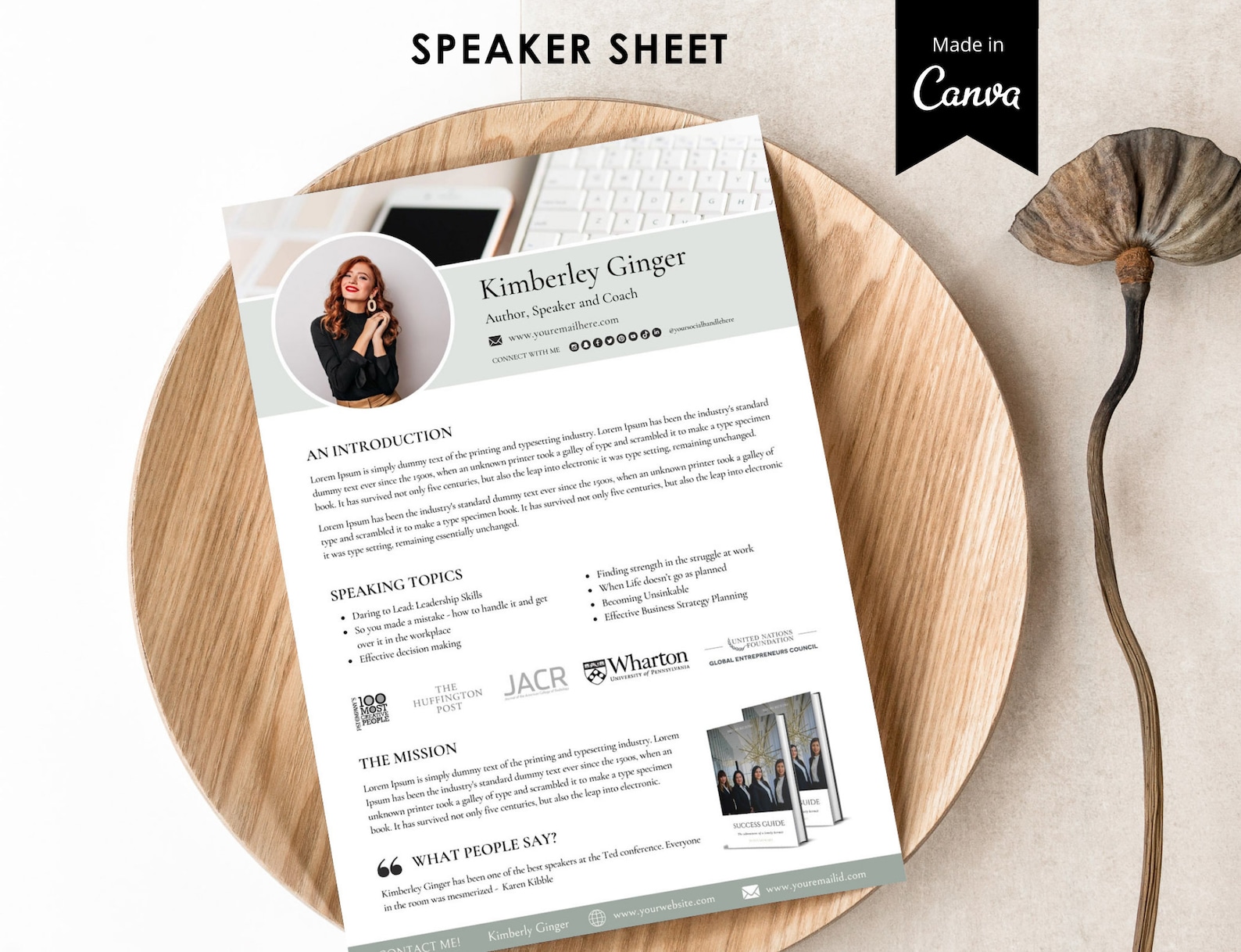 Speaker Sheet Canva Template, One Sheet, Author, Coach Profile, Professional Speaker Sheet - Etsy
