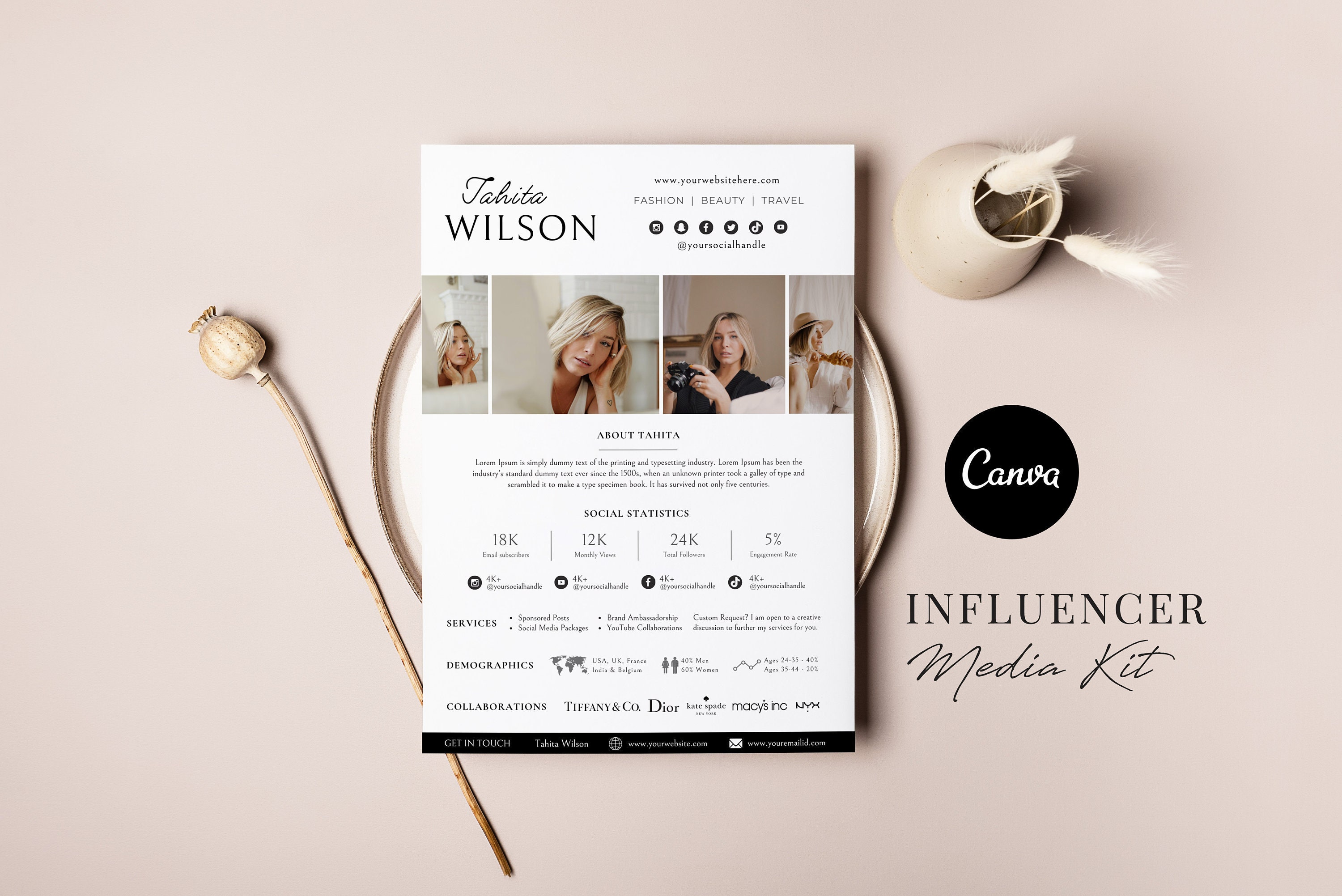 Influencer Media Kit, Media Kit Canva, Media Kit Template, Social Media ...