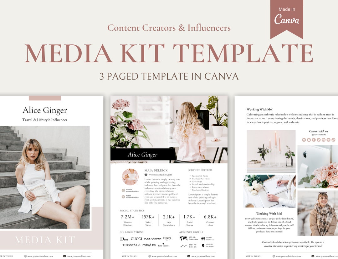 Content Creator Media Kit, Influencer Media Kit Canva Template, Social ...