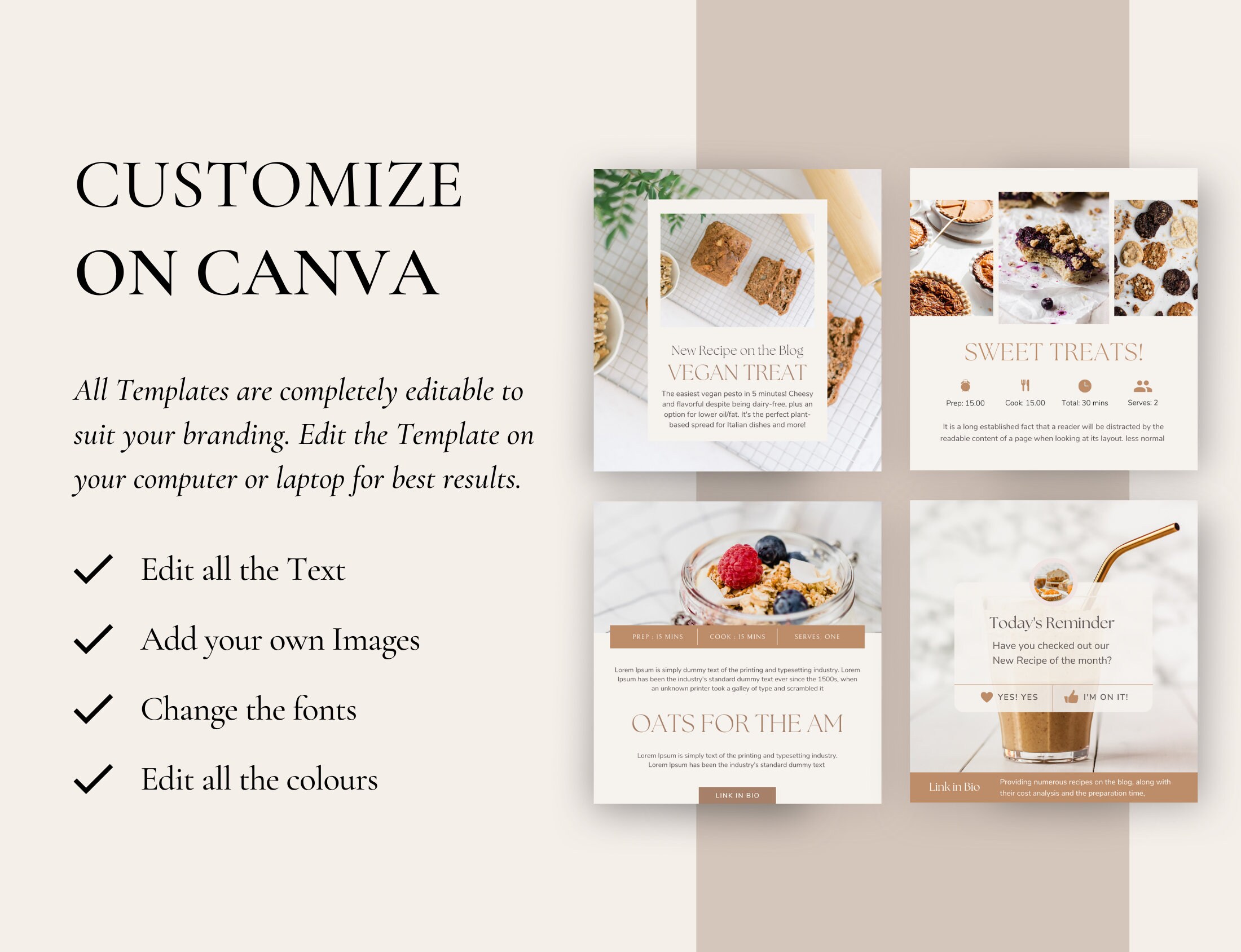 Food Instagram Posts, Recipe Instagram Canva Posts, Food Blogger Social ...