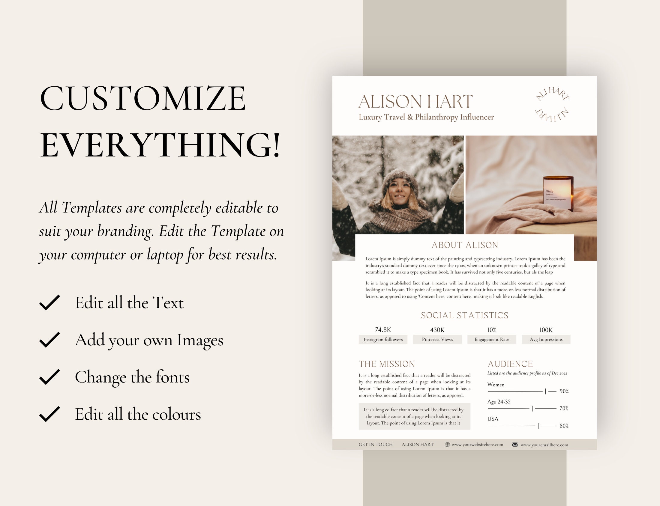 Media Kit Template | Influencer Media Kit | Tik Tok Content Creator ...