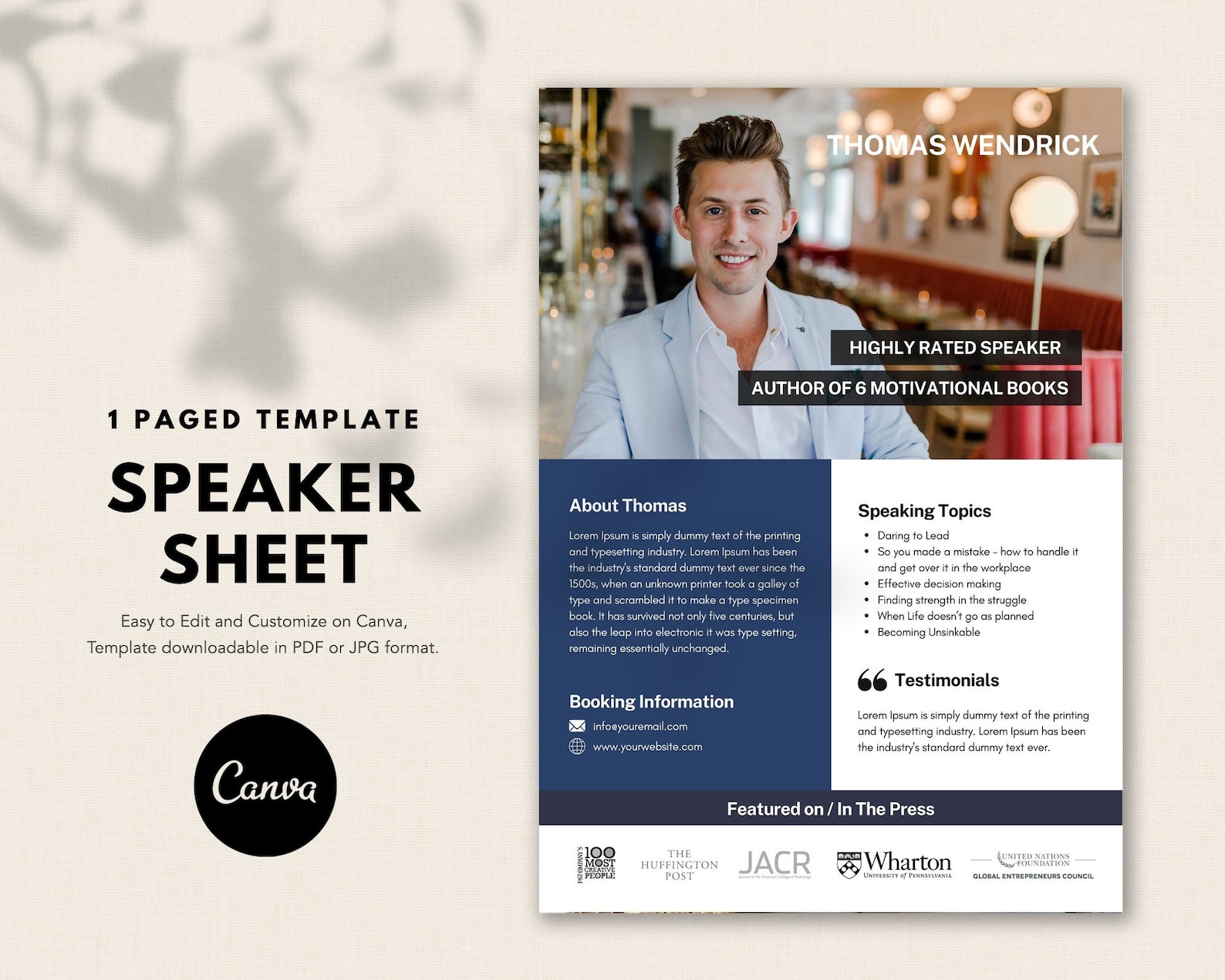 Speaker One Sheet, Speaker Sheet, One Sheet Template, Speaker Sheet ...