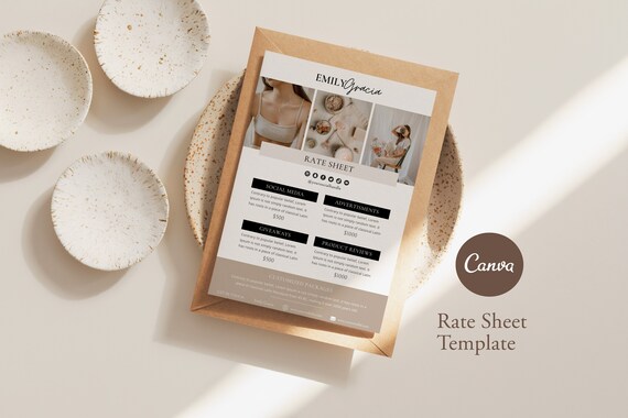 Rate Card Price Sheet Canva Template Influencer Rate Card | Etsy