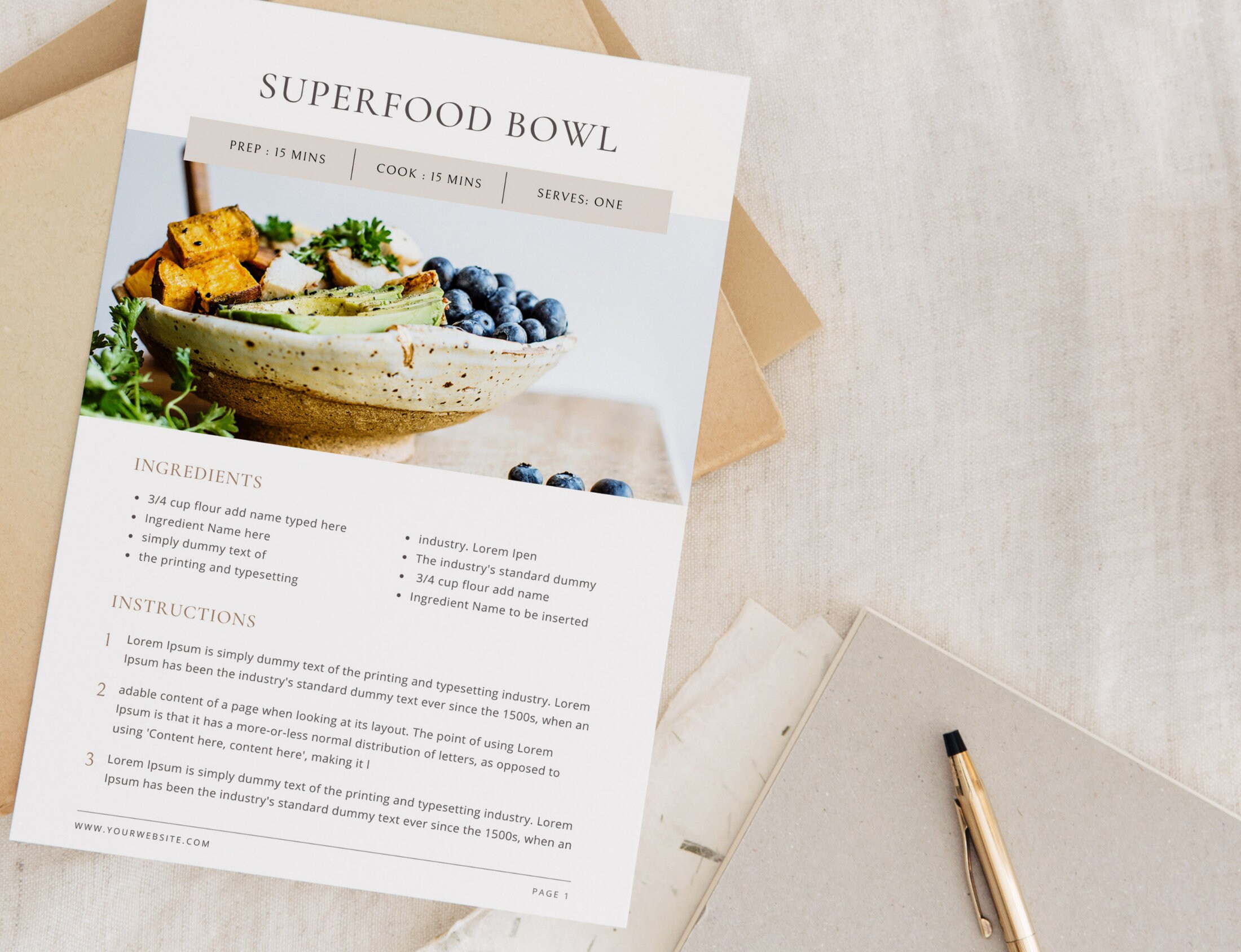 Recipe Cookbook Template, Food Content Creator Canva Template, Editable ...