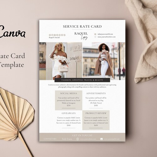 Rate Card Price Sheet Canva Template Influencer Rate Card - Etsy