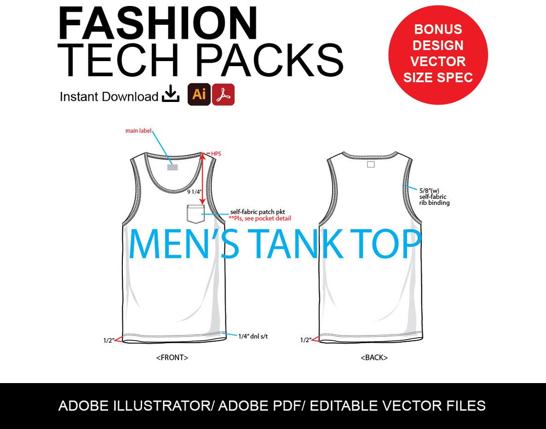 Fashion Adobe Illustrator Tech Pack Template With Size Spec AI.PDF/ Men ...