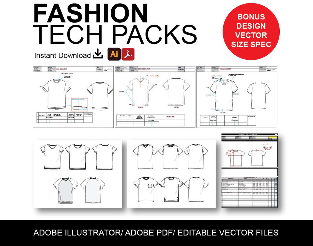 Fashion Adobe Illustrator Tech Pack Template With Size Spec AI.PDF - Etsy
