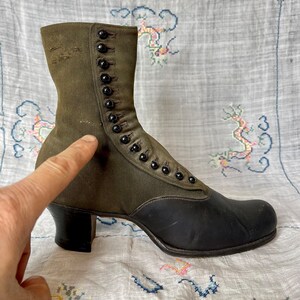 Antique 1900s Victorian Button Boots. 2 Tone, Fabric and Leather With ...