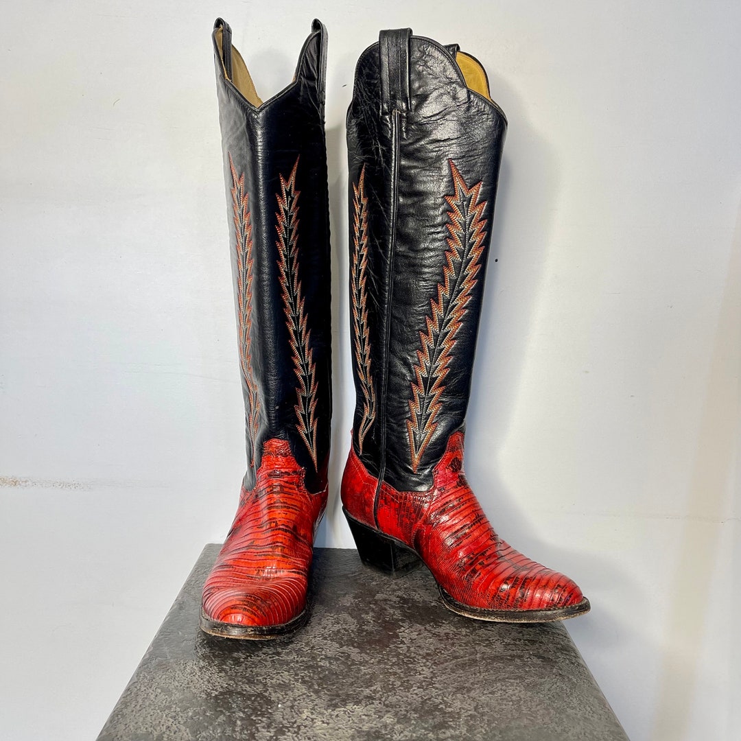 Panhandle Slim Cowboy Boots, Made in USA Size Womens 4B Red Lizard Look ...