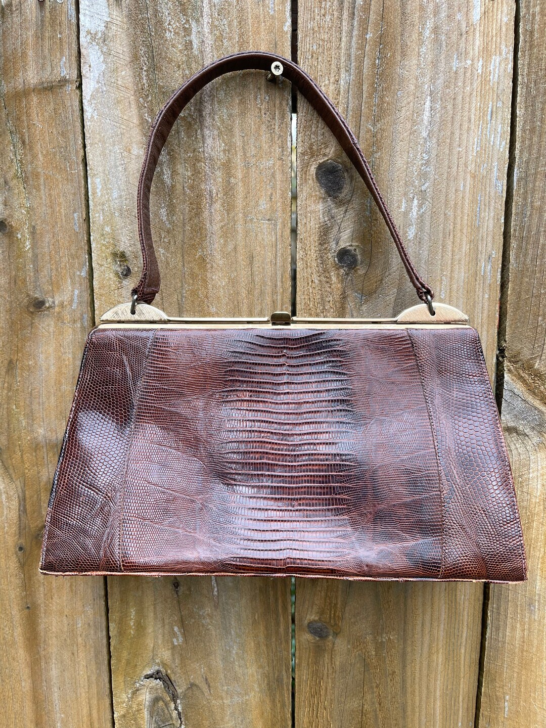 1950s vintage lizard skin handbag. Brass hardware, nice vintage ...