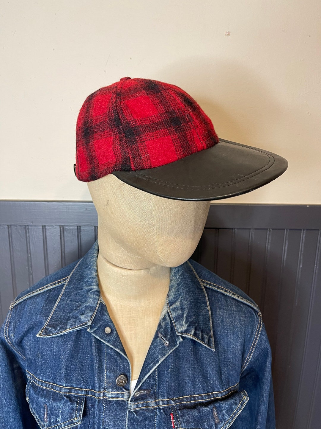 Vintage Flannel Long Brim Hat 90s Flannel Hat Vintage Plaid Hat Red ...