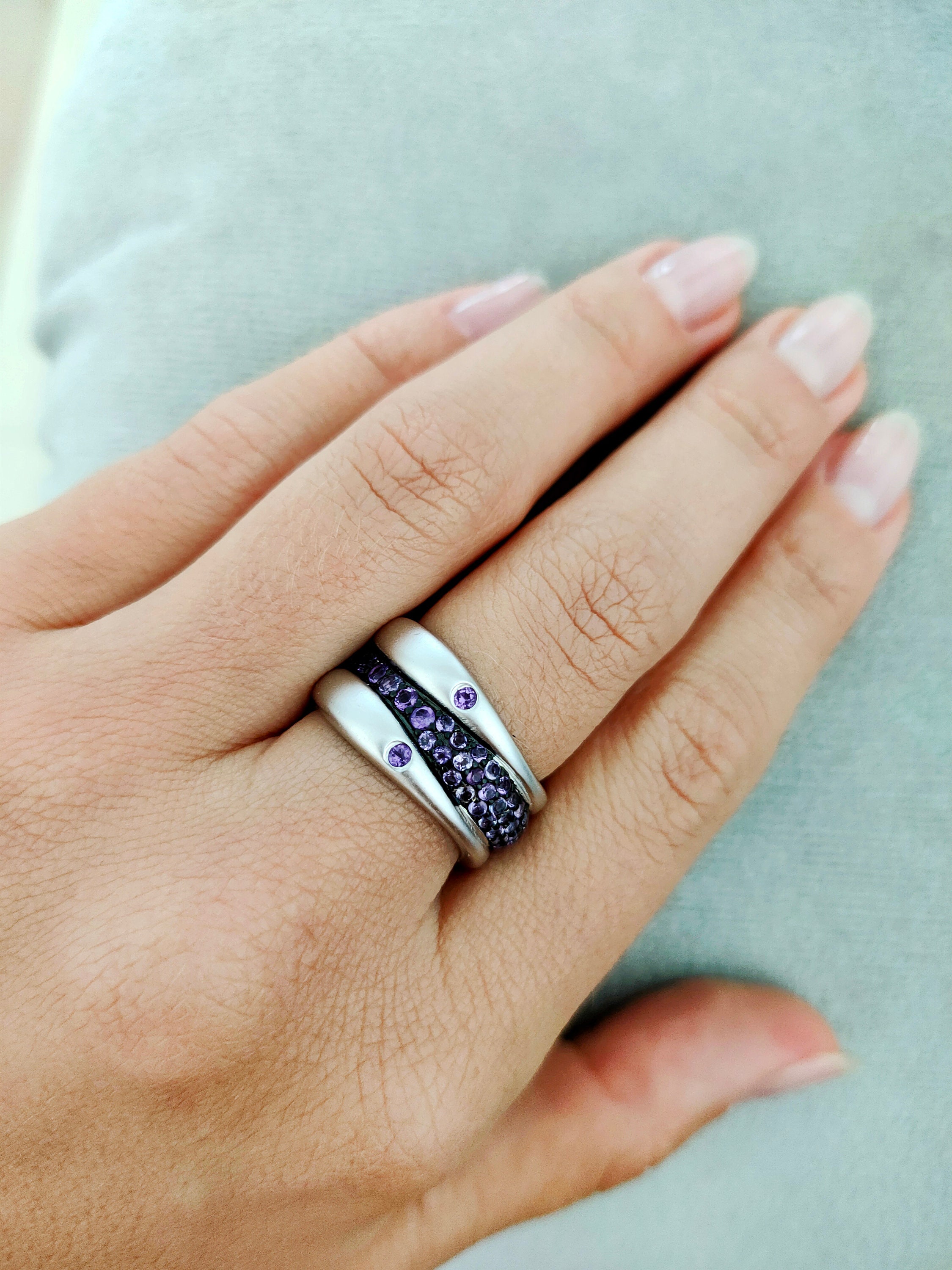 Frauen Amethyst und Silber Ring, Kuppel Band Ring, Februar Birthstone ...