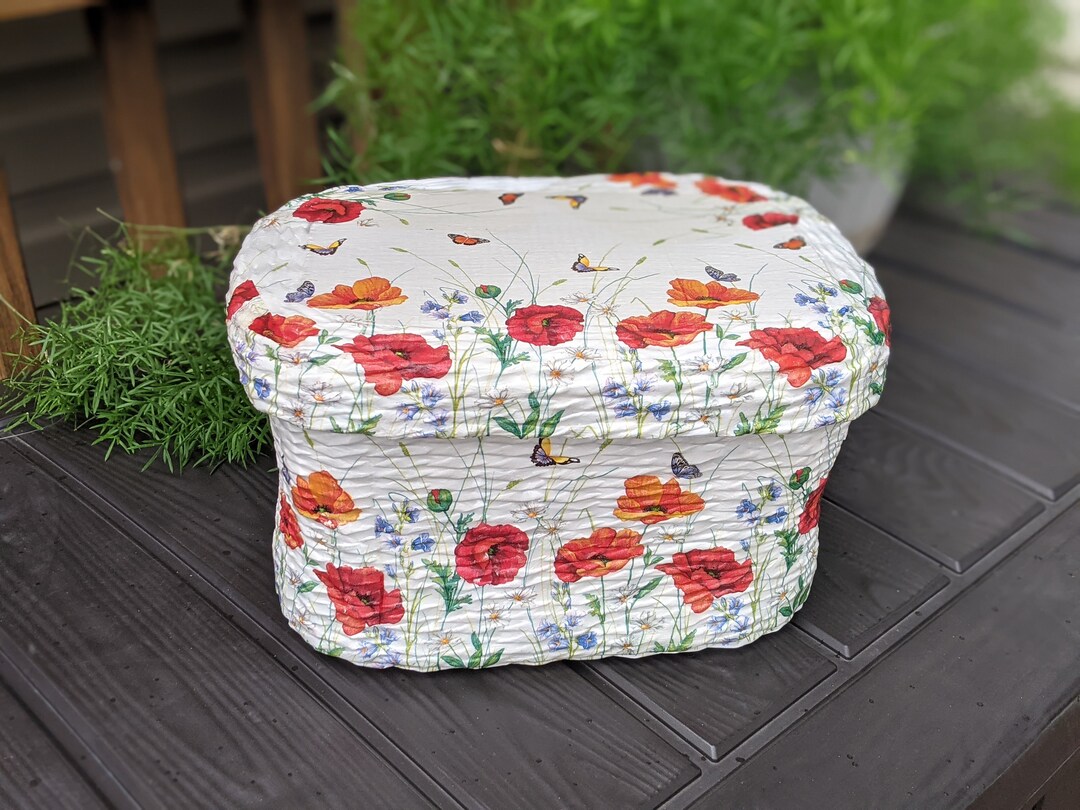 Wicker Poppy Basket With Lid Storage Bin Organizer Home Décor - Etsy