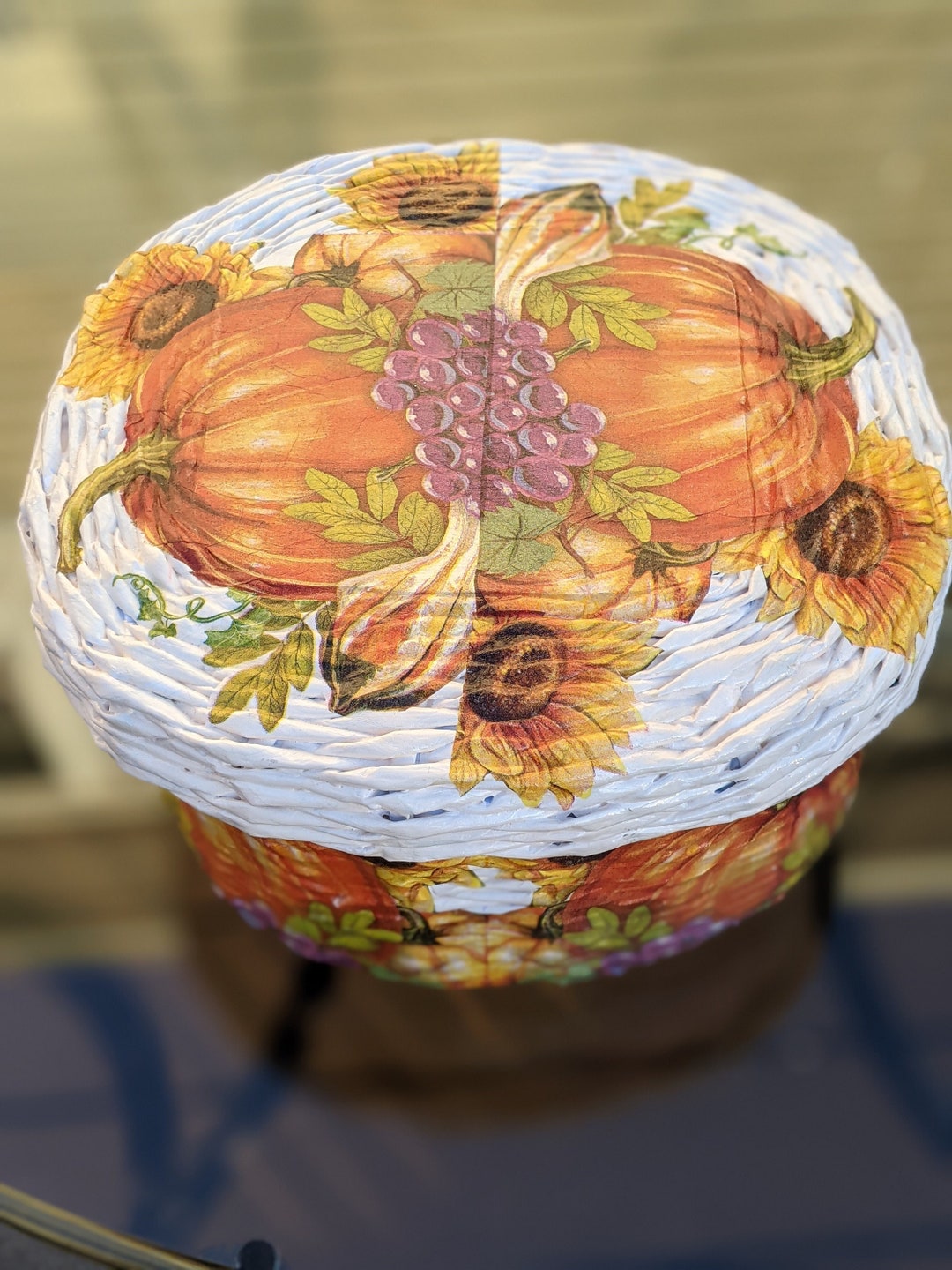 Wicker Pumpkin Basket With Lid Storage Bin Organizer Home Décor - Etsy