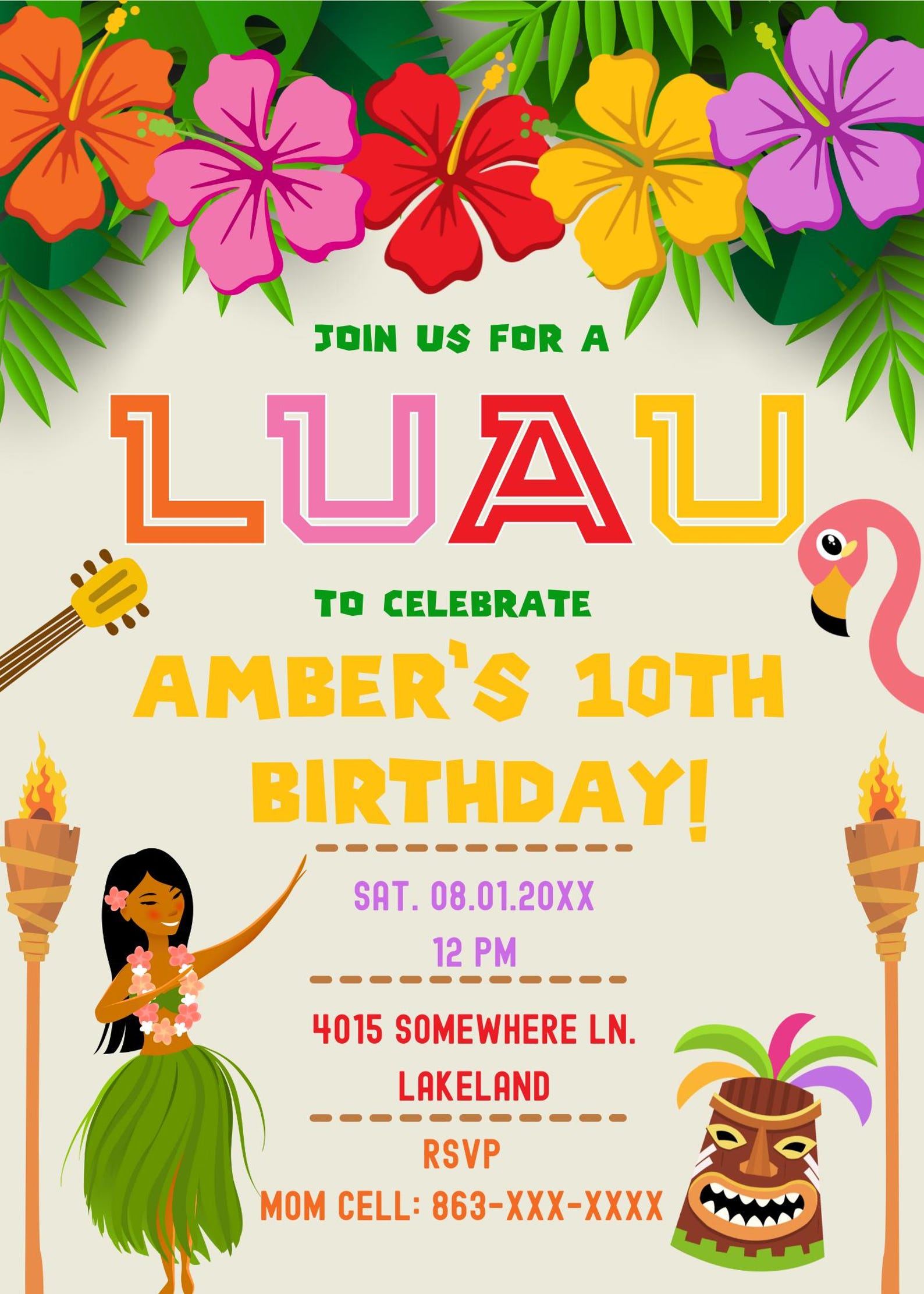 Editable Luau Party Invitation I Hawaiian Birthday I Pool Party Invite ...