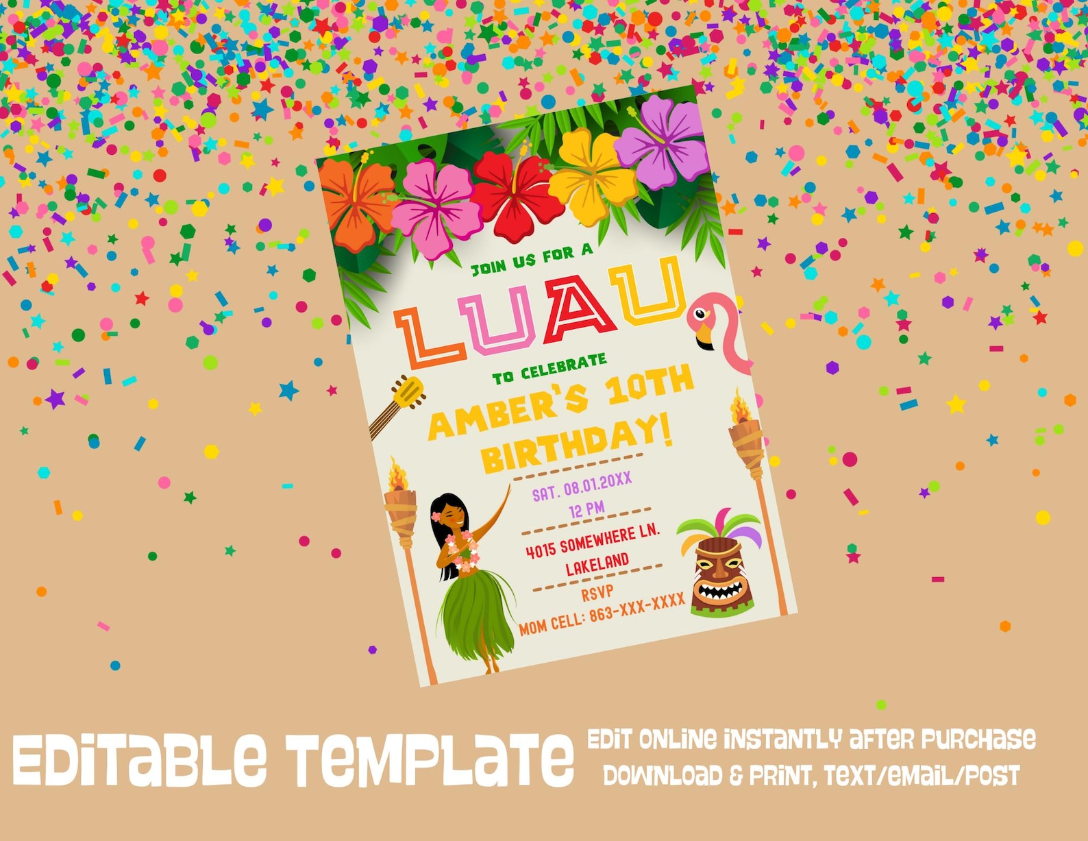 Editable Luau Party Invitation I Hawaiian Birthday I Pool Party Invite ...