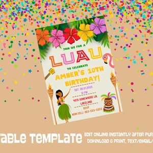 Editable Luau Party Invitation I Hawaiian Birthday I Pool Party Invite ...