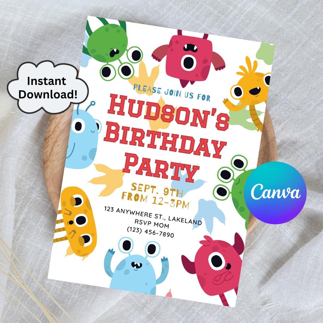 Editable Monster Birthday Invitation Template I Little Monster Birthday ...