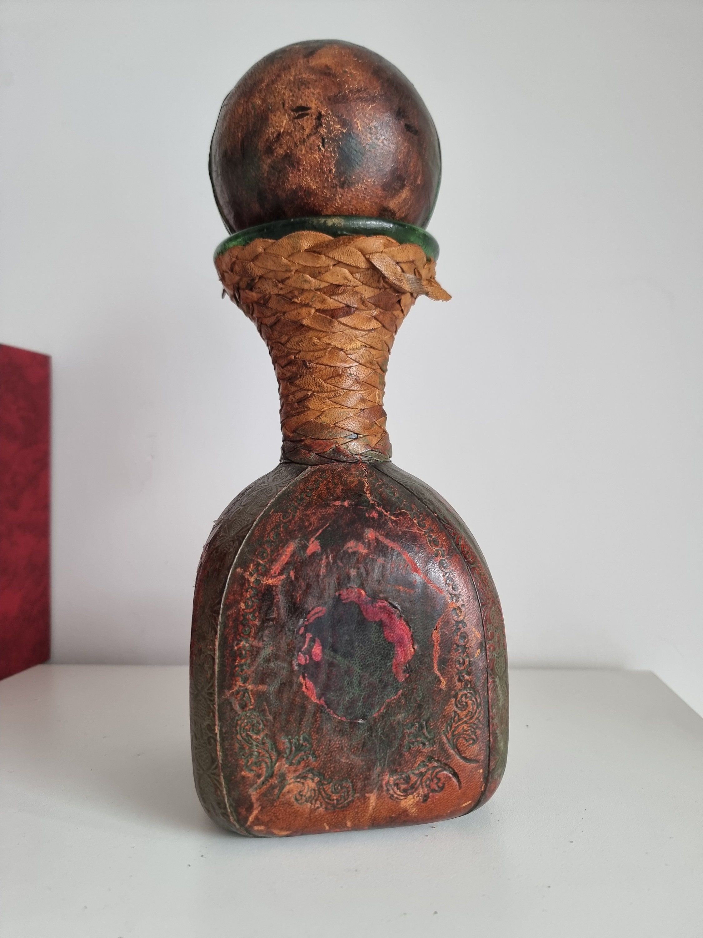 Vintage Italian Leather Covered Wine Bottle - Etsy