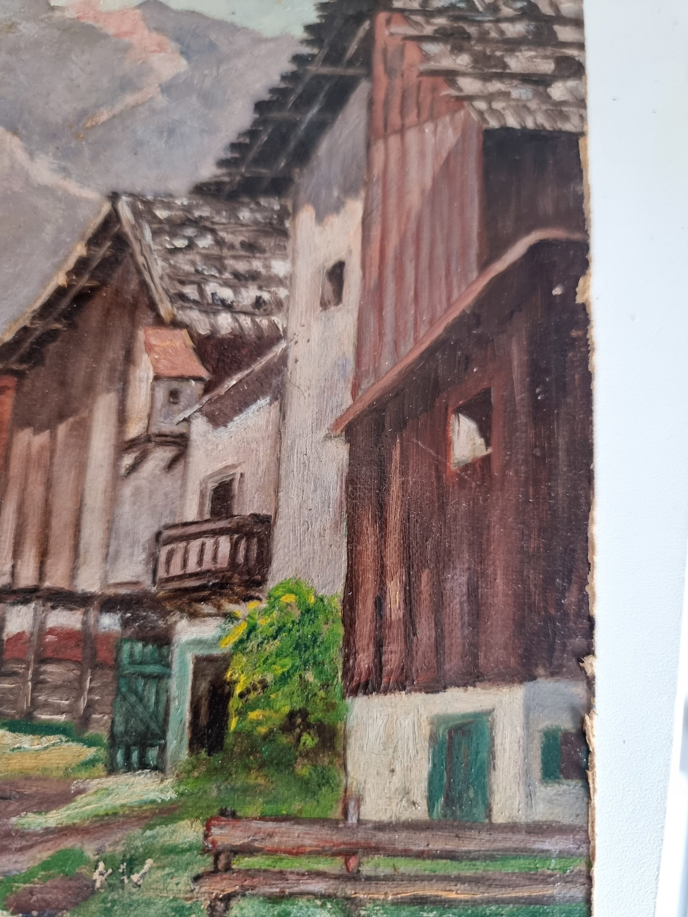 Vintage 1944 German Alpine Village Oil Painting – Original Mountain ...