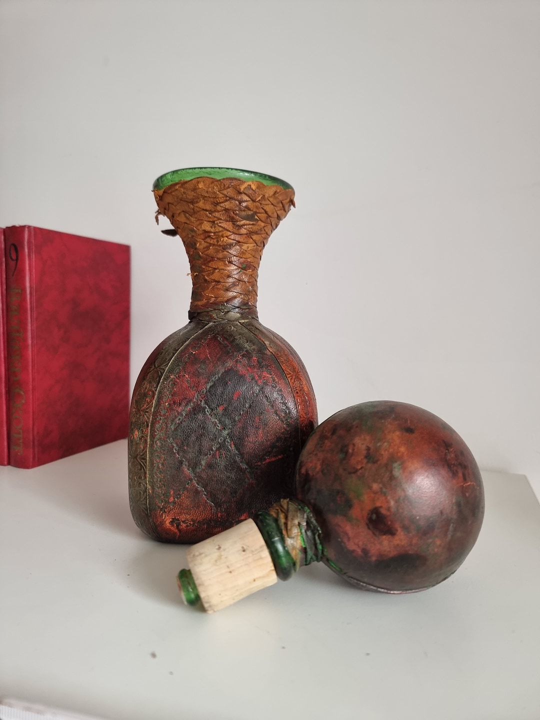 Vintage Italian Leather Covered Wine Bottle - Etsy