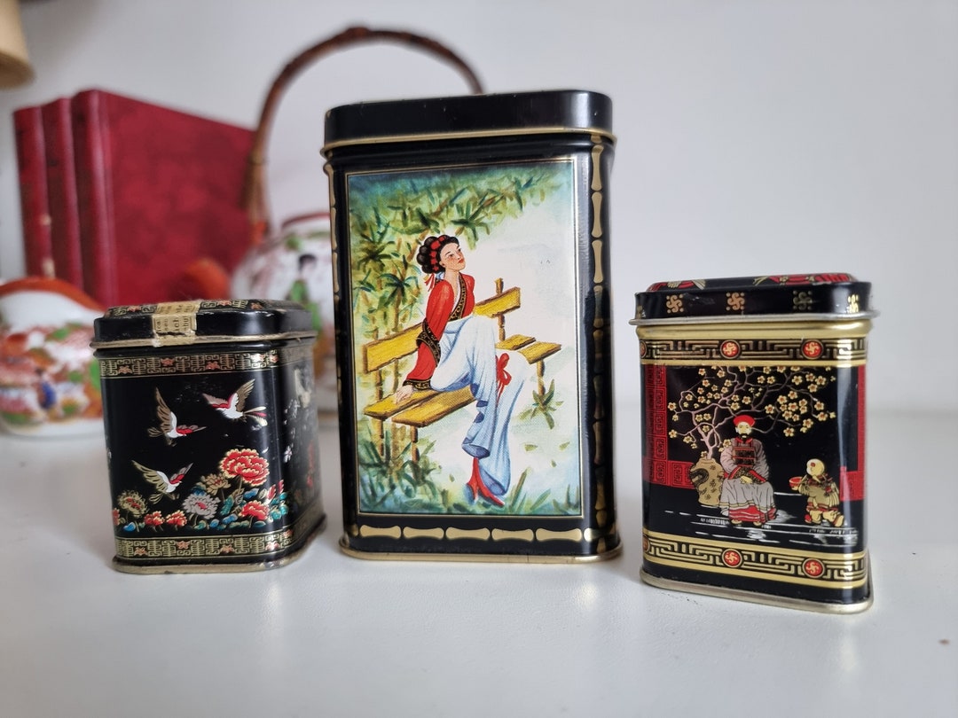 Vintage Tin Can Japanese & Chinese Tea Spices Kitchen Storage Container ...