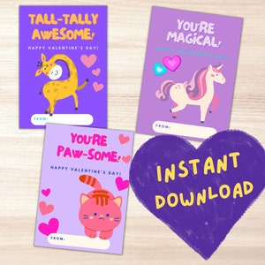 Printable Classroom Valentine's Day Cards for Kids Class, Animal Cards ...