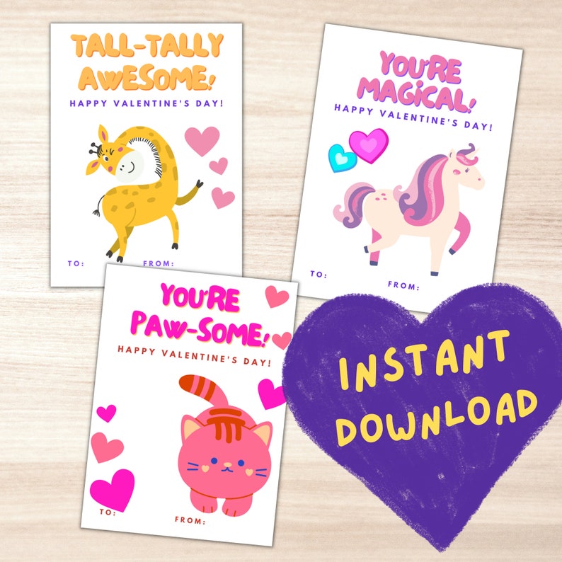 Printable Classroom Valentine's Day Cards for Kids Class, Animal Cards ...
