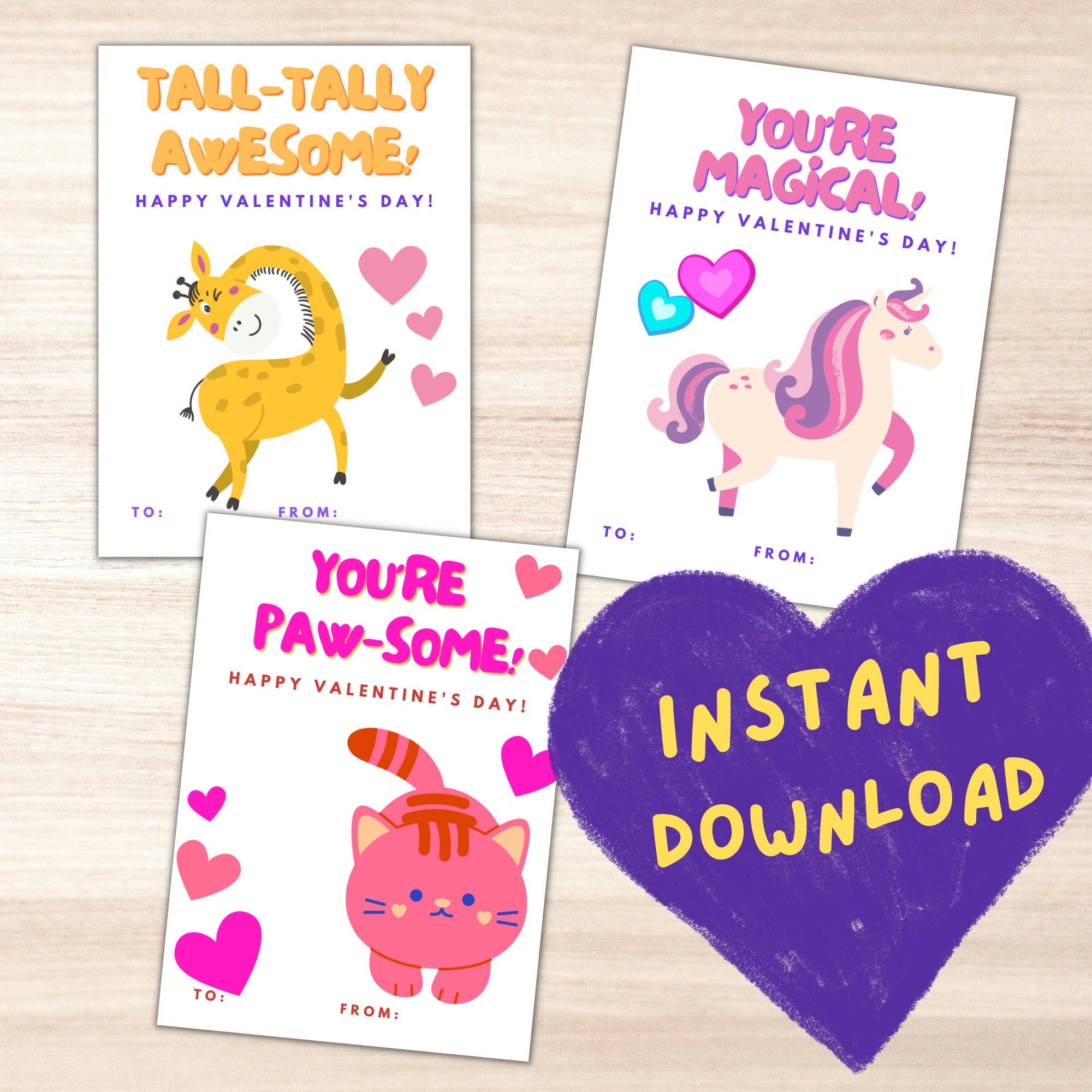 Printable Classroom Valentine's Day Cards for Kids Class, Animal Cards ...