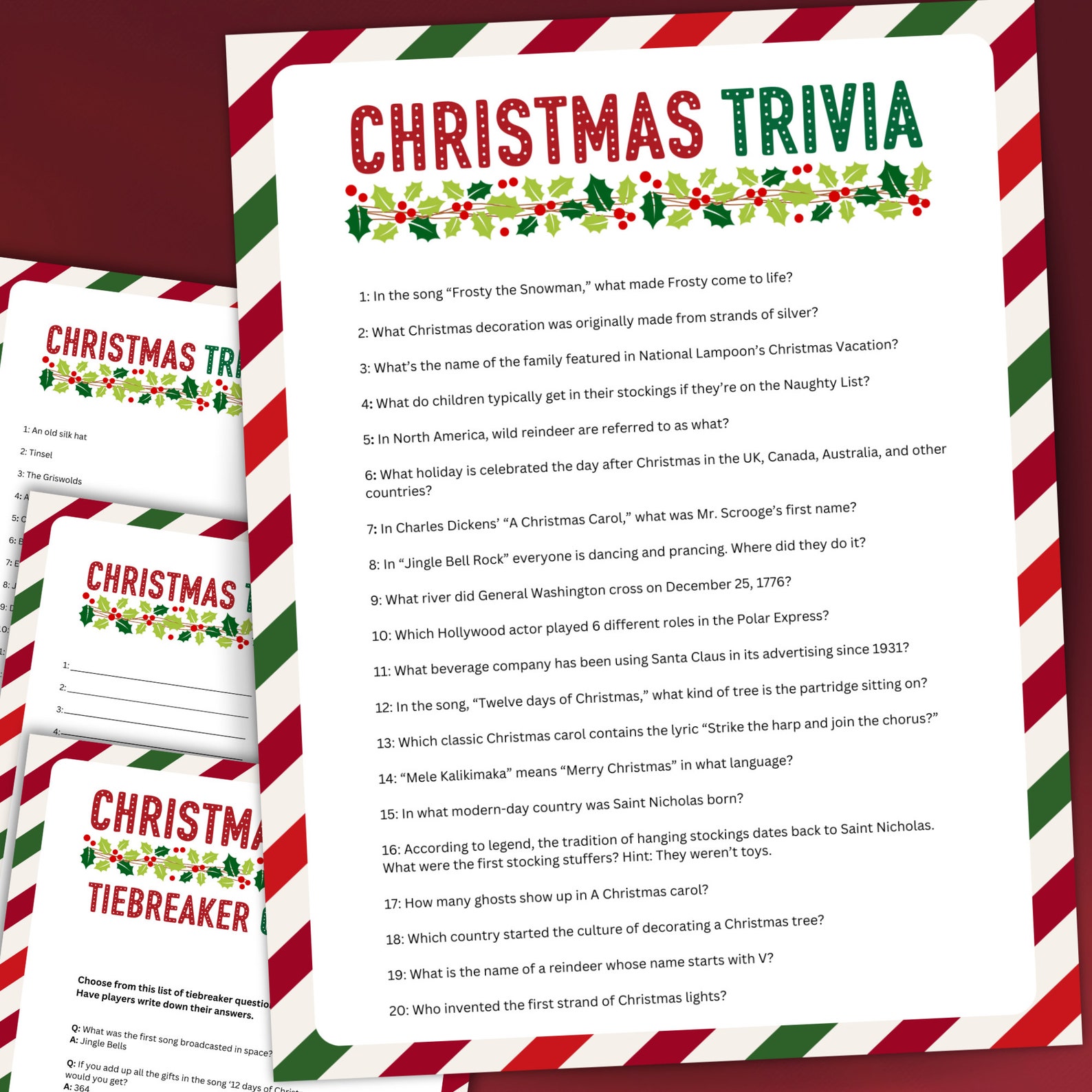 Christmas Trivia Party Game Printable for Kids & Adults | Office Party ...