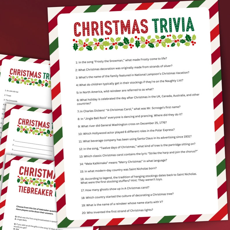 Christmas Trivia Party Game Printable for Kids & Adults | Office Party ...
