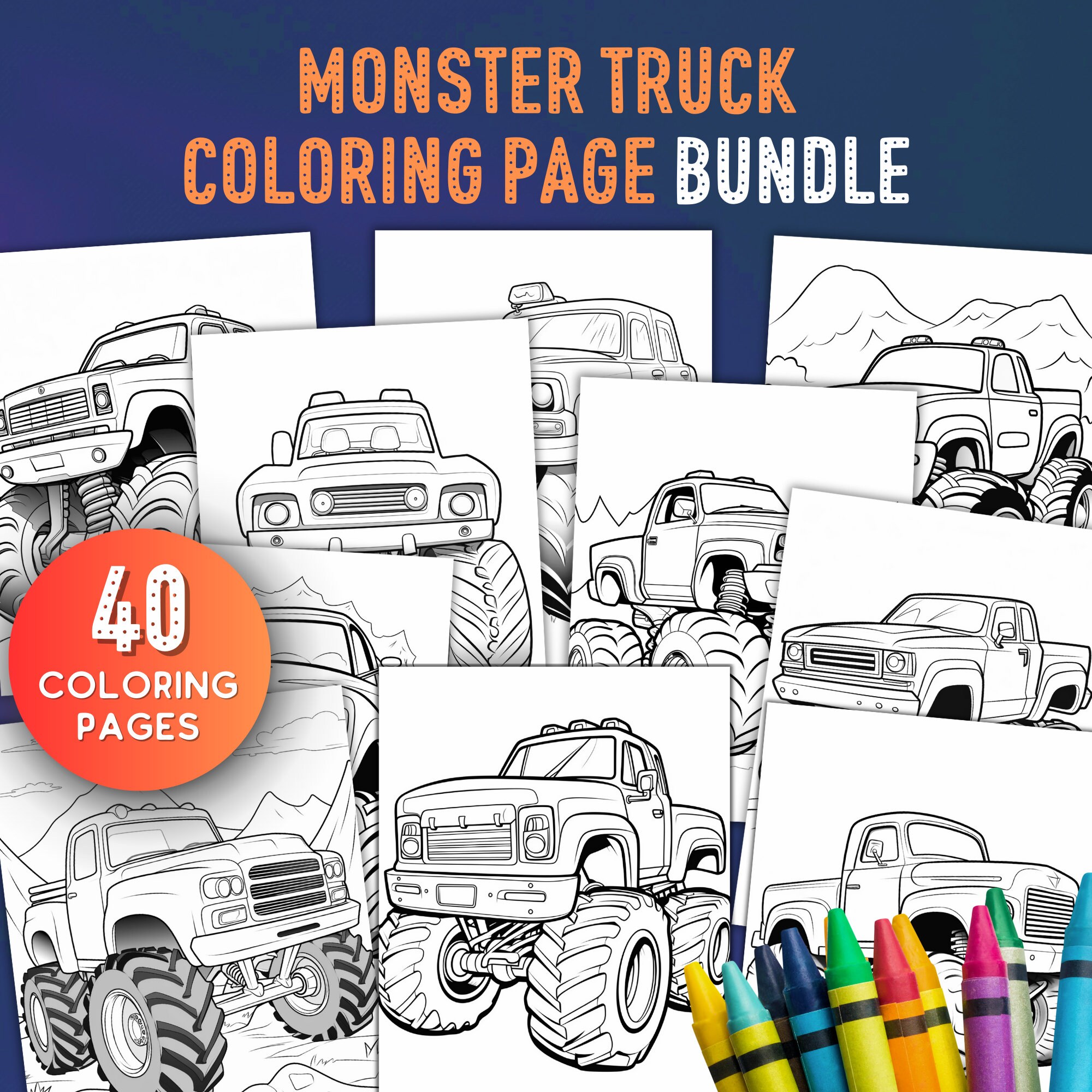 Printable Monster Truck Coloring Book Pages BUNDLE 40 Pages Monster ...