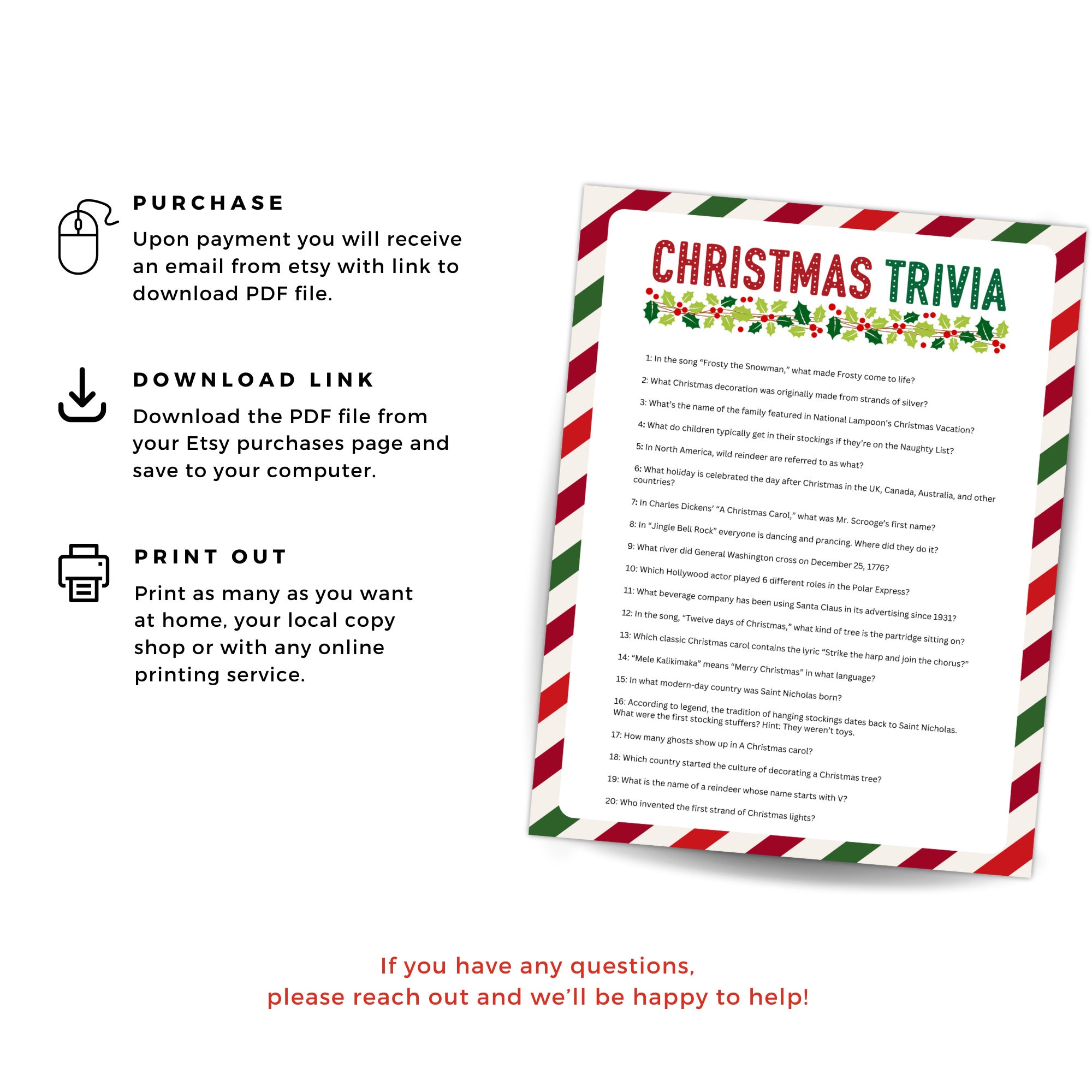 Christmas Trivia Party Game Printable for Kids & Adults | Office Party ...