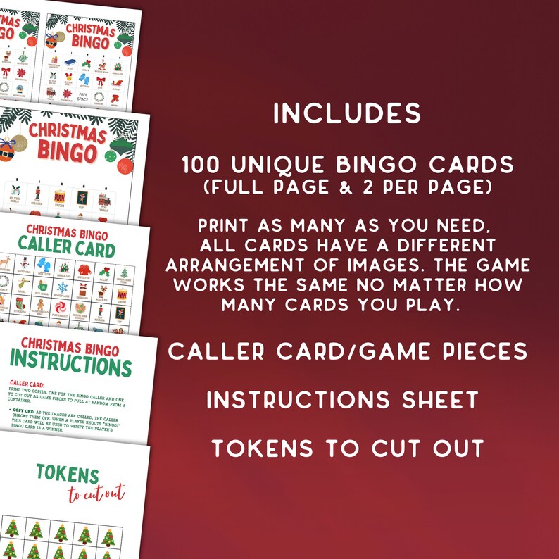 100 Christmas Bingo Cards Printable Game for Kids and Adults, Christmas ...