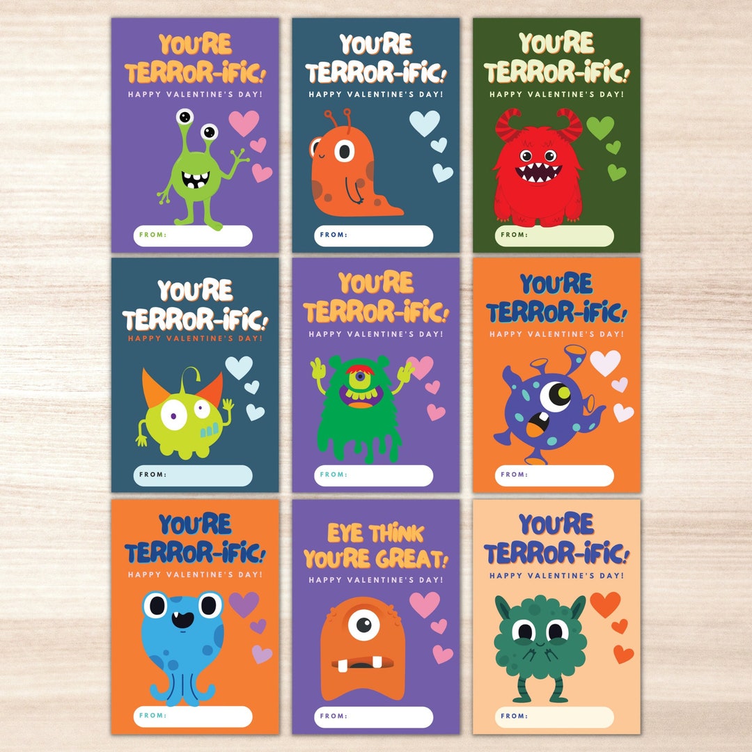 Printable Classroom Valentine's Day Cards for Kids, Monster / Alien ...