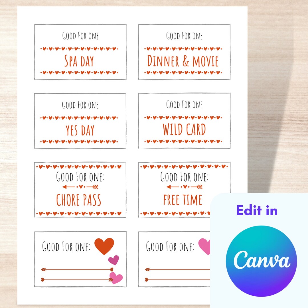 Editable Printable Love Coupons for Valentine's Day, Valentines Coupon ...