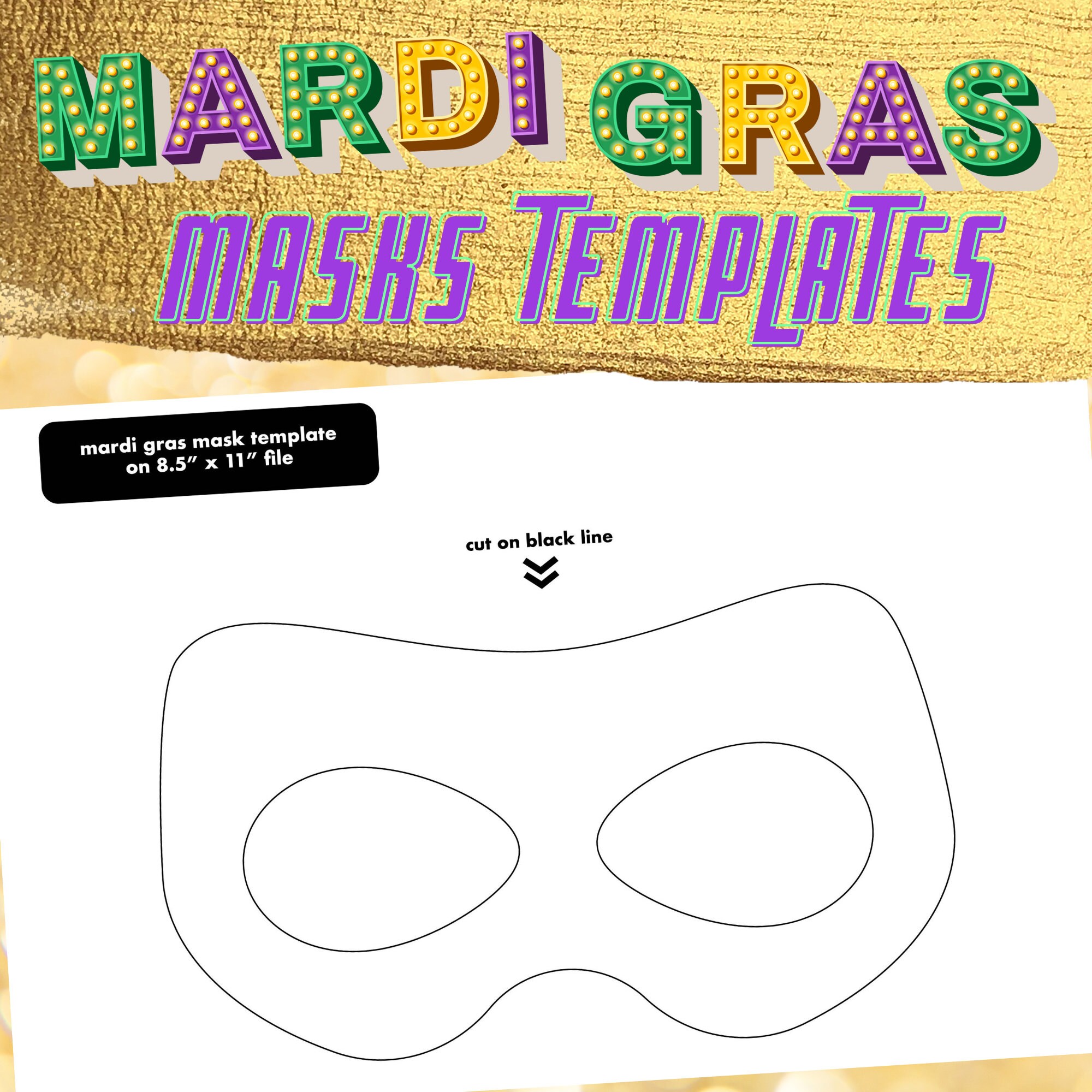 Printable Mardi Gras Mask Template / Masquerade Mask / Instant Download ...
