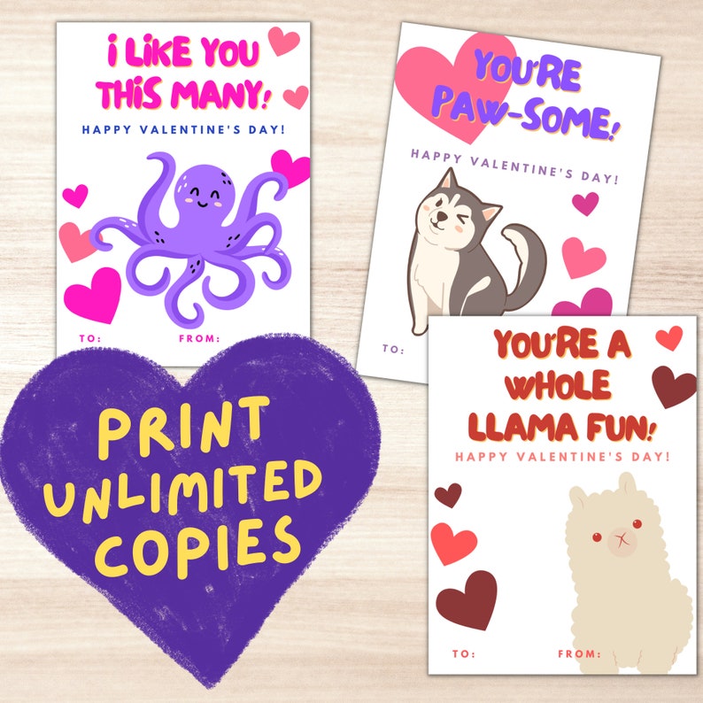 Printable Classroom Valentine's Day Cards for Kids Class, Animal Cards ...