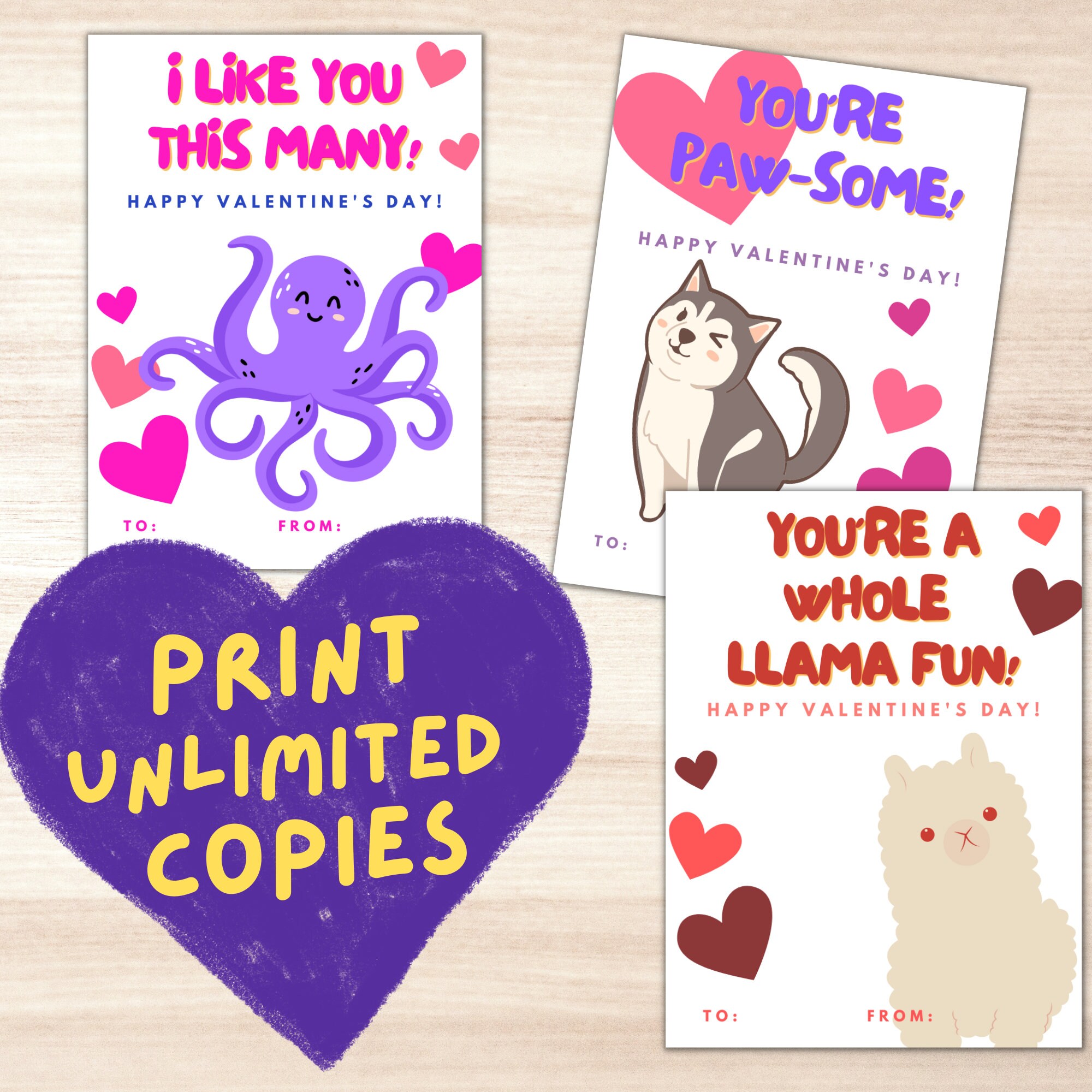 Printable Classroom Valentine's Day Cards for Kids Class, Animal Cards ...