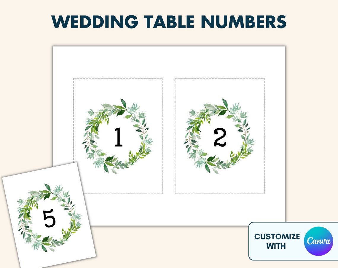 Editable Wedding Table Numbers Template, Table Number Signs, Modern ...