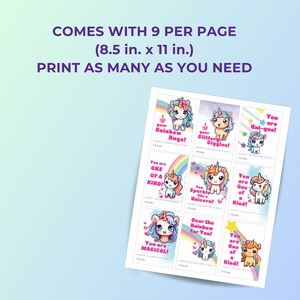 Printable Unicorn Valentine Cards Classroom Valentines Valentine ...