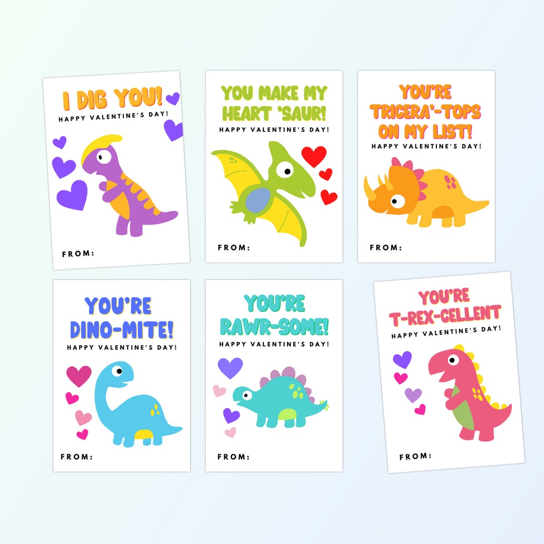 Dinosaur Valentine Printable Cards Classroom Valentines Valentine ...