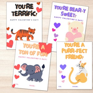 Printable Classroom Valentine's Day Cards for Kids Class, Animal Cards ...