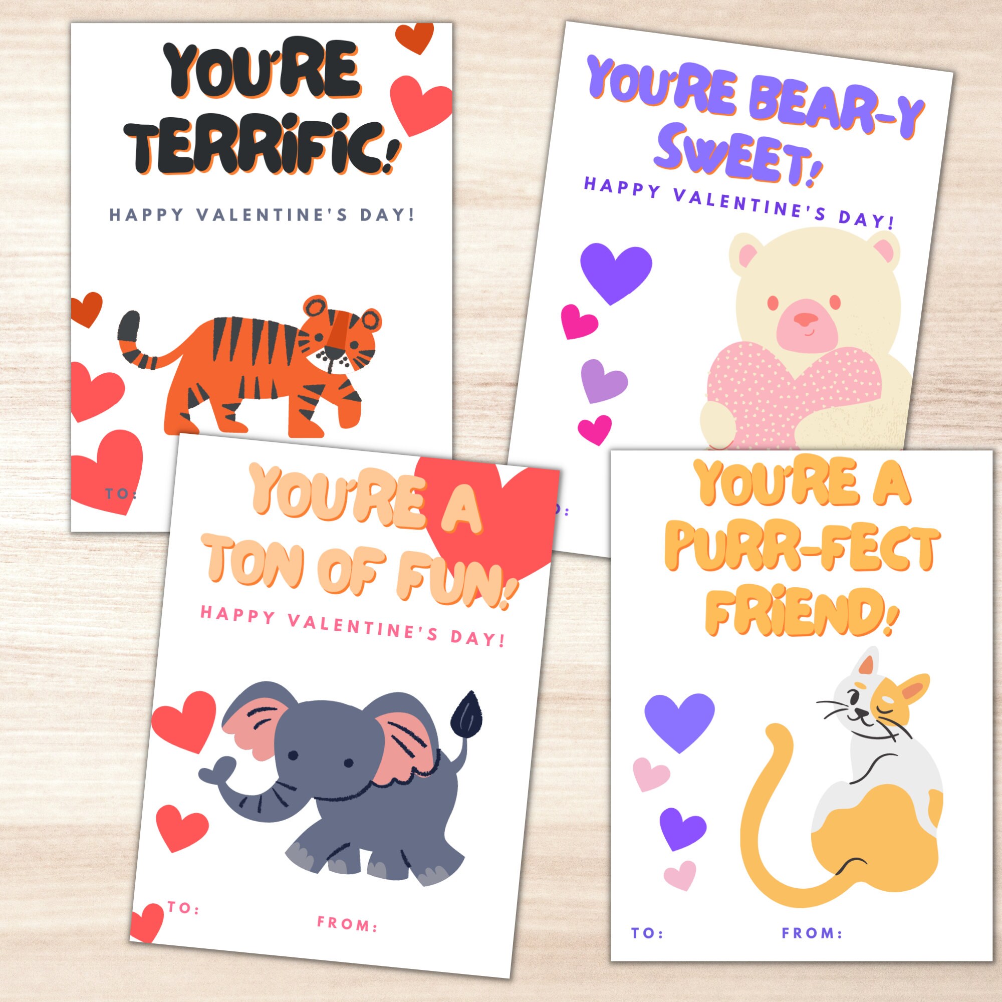 Printable Classroom Valentine's Day Cards for Kids Class, Animal Cards ...