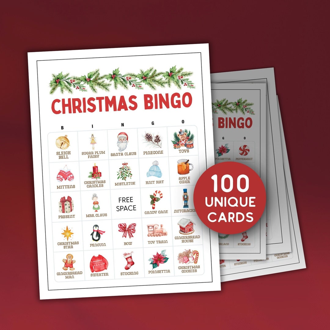 100 Christmas Bingo Cards Printable Game for Kids and Adults, Christmas ...