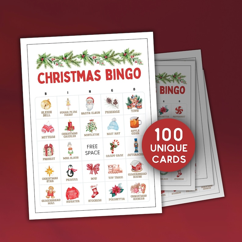 100 Christmas Bingo Cards Printable Game for Kids and Adults, Christmas ...