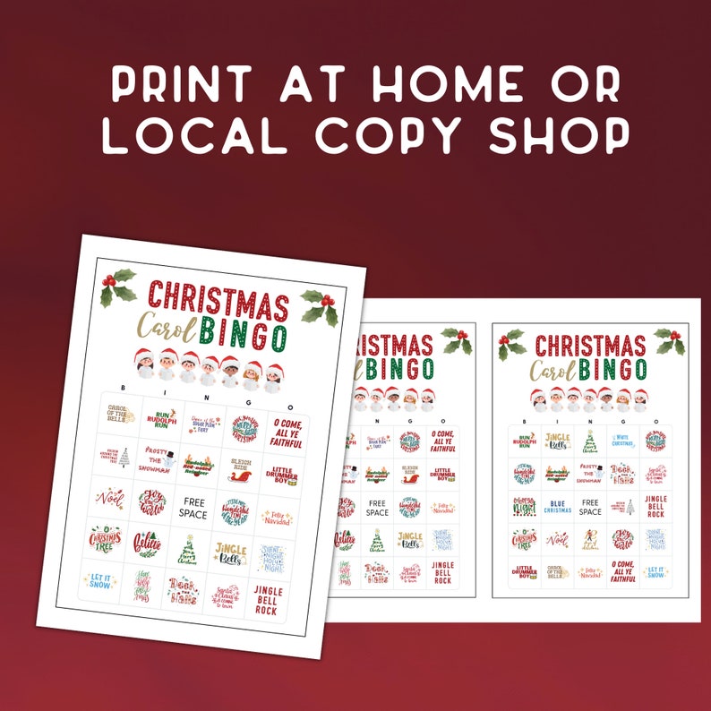 100 Christmas Carol Bingo Cards Printable Game for Kids and Adults ...