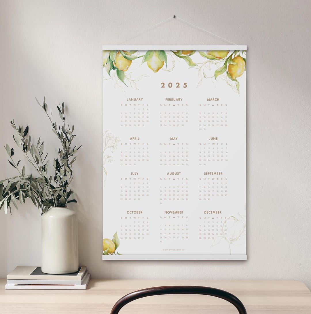2025 Yearly Hanging Wall Calendar Print With Frame - Lemon Illustration ...